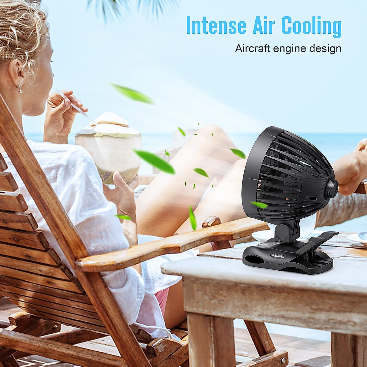 BESKAR Clip on Fan - 5000mAh Battery Rechargeable with CVT Speeds and Strong Airflow, Adjustable Tilt, Personal Quiet Fan for Office Stroller Outdoor - Portable Small Desk Fan