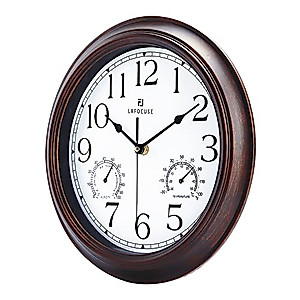 Lafocuse Vintage Wall Clock with Thermometer and Hygrometer Combo Silent Non Ticking Battery Operated Quartz Clocks Kitchen for Porch Garage Kitchen