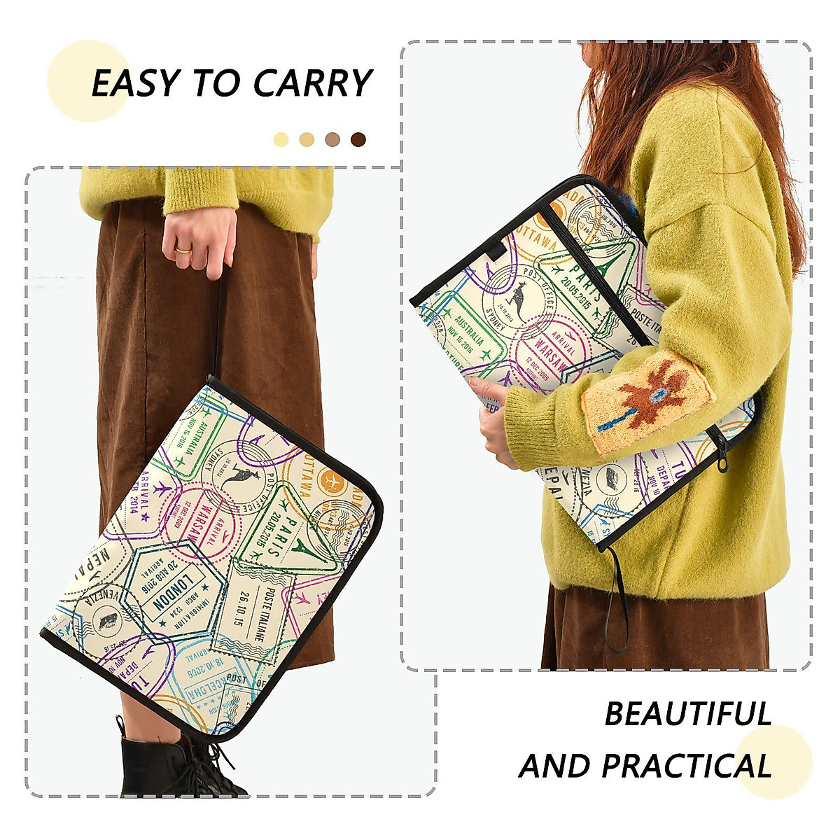 Travel Stamps Visa Accordion File Organizer Portable Document Receipt Organizer File Folders with Pockets Labels Card Organizer for Home Office School Supplies