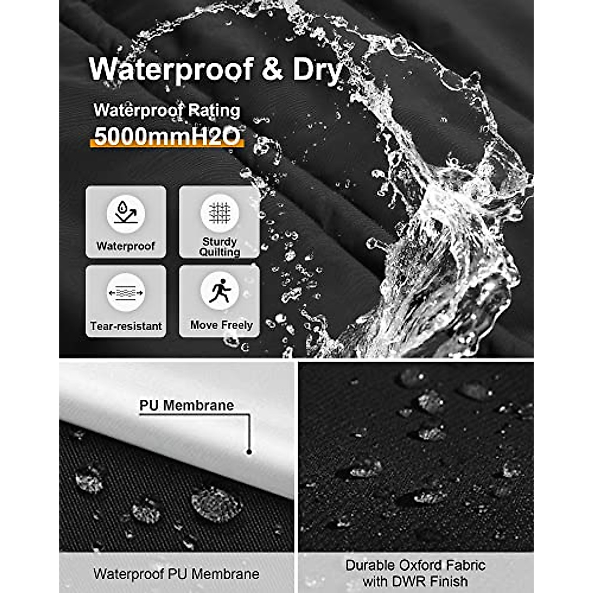 CREATMO US Men's Big and Tall Winter Hooded Coat Waterproof Warm Long Puffer Jacket Parka winter jackets Fleece Lined Black 6X