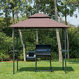 Outsunny 8' Patio BBQ Grill Gazebo Canopy with 2 Tier, Flame Retardant Cover, Large Storage Work Platform and Stylish Utility