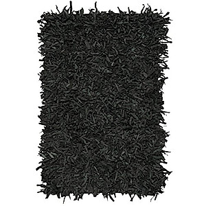 SAFAVIEH Leather Shag Collection Accent Rug - 3' x 5', Black, Hand-Knotted Modern Leather, Ideal for High Traffic Areas in Entryway, Living Room, Bedroom (LSG601A)