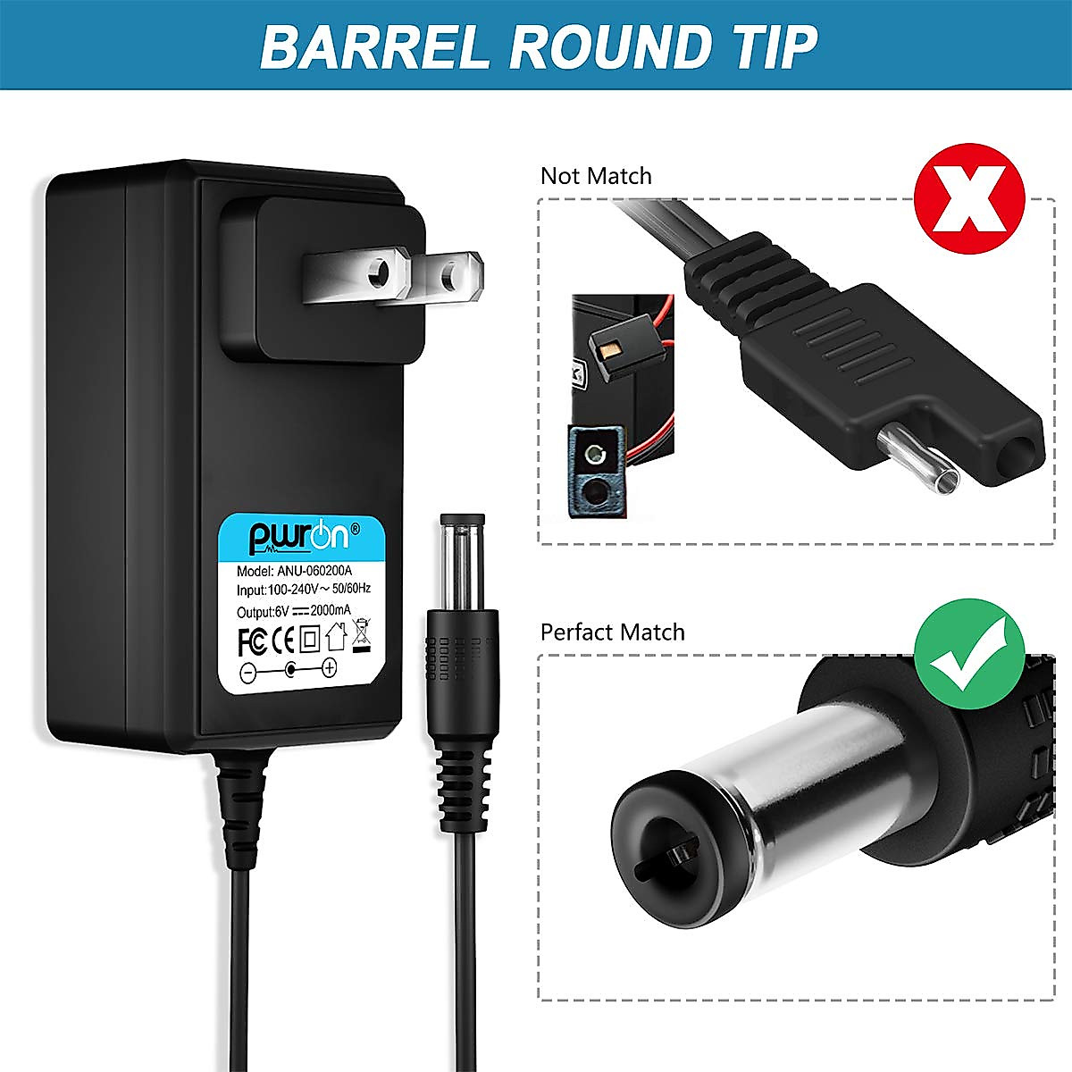 PwrON 6.6 FT 6V Battery Charger for Dynacraft Spiderman Coupe Kids Electric Ride On Sports Car Quads (!!!Note: NOT for 12V)