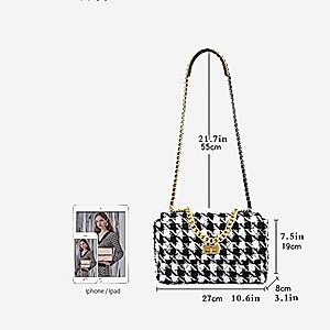 AyTotoro Women Houndstooth Purse and Handbag Ladies Fashion Shoulder Bag PU Leather Woolen Cloth Crossbody Bag Satchel (Black)