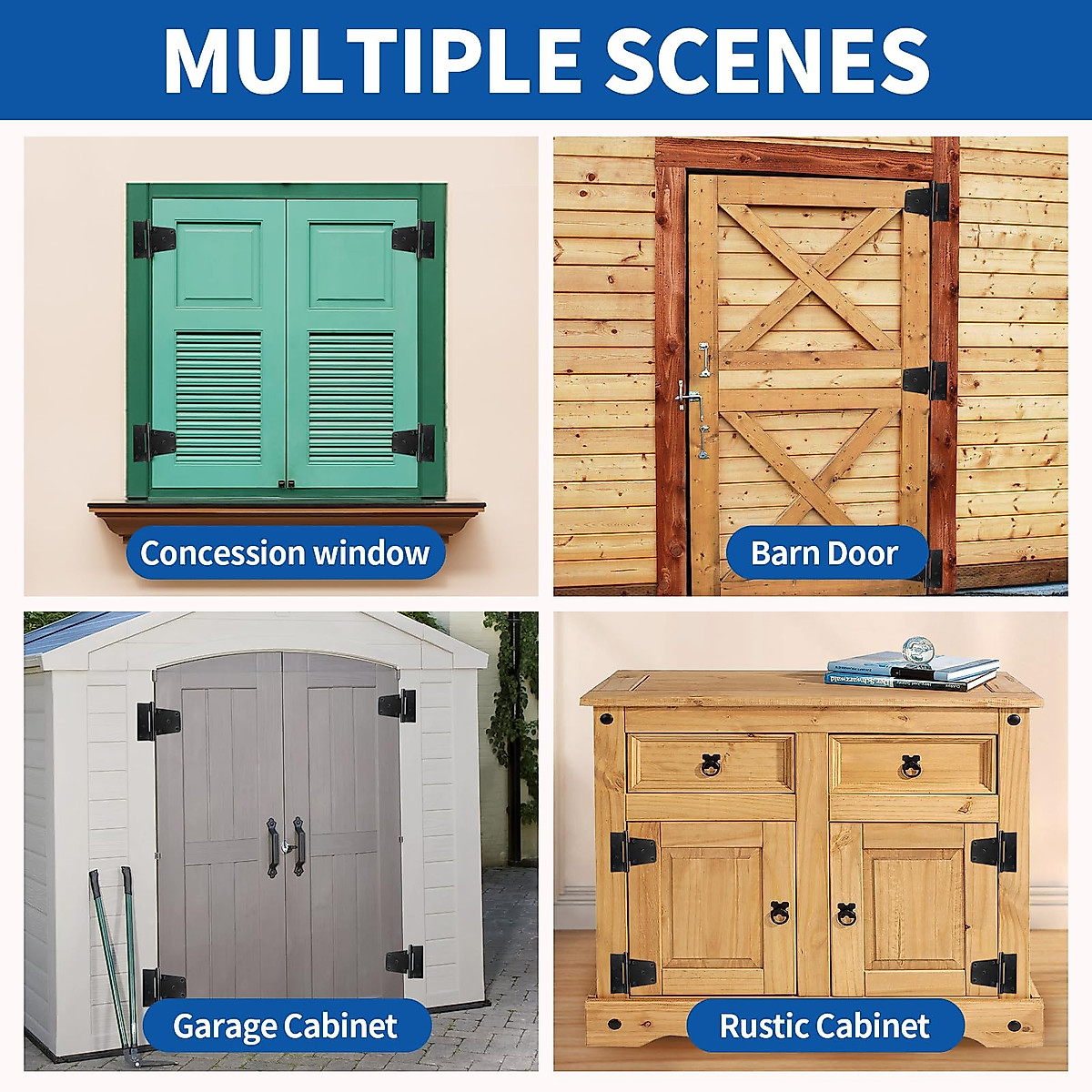 TamBee Black Gate Hinges Shed Hinges Heavy Duty Gate Hinges for Wooden Fences Barn Door Hinges for Wood Outdoor 3.5inch with Screws (Pack of 4)