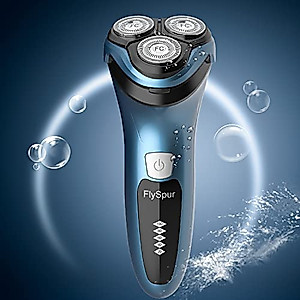 Electric Razor for Men，FlySpur Shaver Rotary Cordless Beard Pop-trimmer Wet Dry Shaver IPX7 100% Waterproof with Time Display