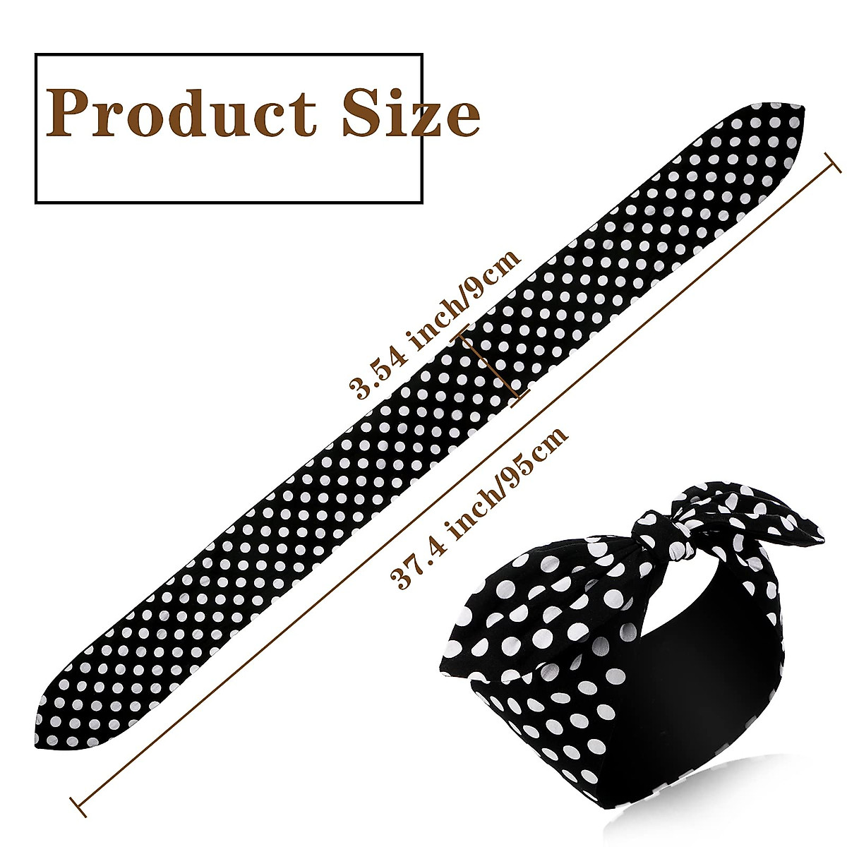 Costume Headband White Polka Dot Bandana Wire Headband Halloween Dress up Retro Hairband Headwrap Hair Accessories for Women(Big Dots,Black)
