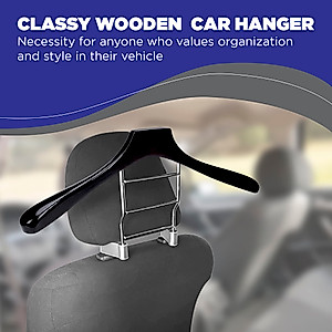 GLAM Wooden car Hanger - Shirt, Suit, Jacket, Coat Hanger for Car Seat Headrest - Premium Solid Wood & Metal - Black