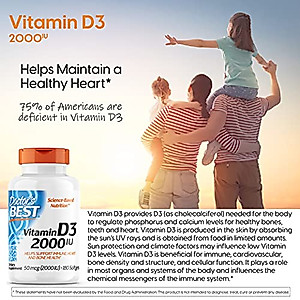 Doctor's Best Vitamin D3 2 000 IU Healthy Bones Teeth Heart Immune Support NonGMO GlutenFree Soy Free , 180 Count
