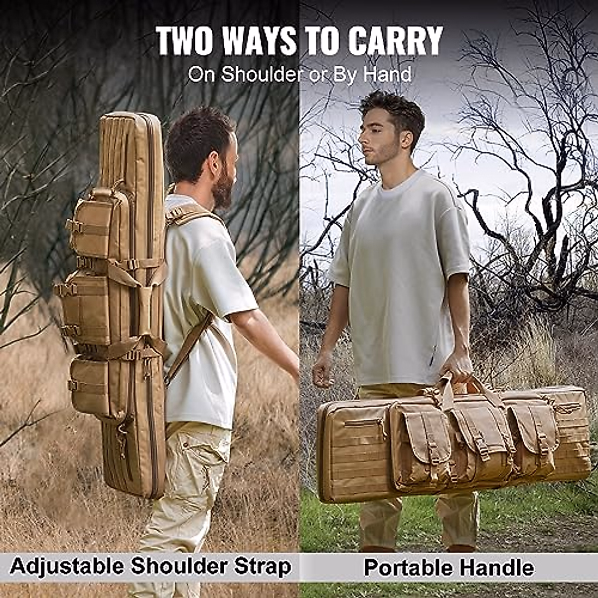 VEVOR Rifle Bag, 36 inch Tactical Double Long Gun Bag, Soft Rifle Case with Lockable Zipper, Portable Handle & Shoulder Strap, 3 Large Storage Pockets Rifle Case for Two 34" Rifles & 2 Pistols, Brown