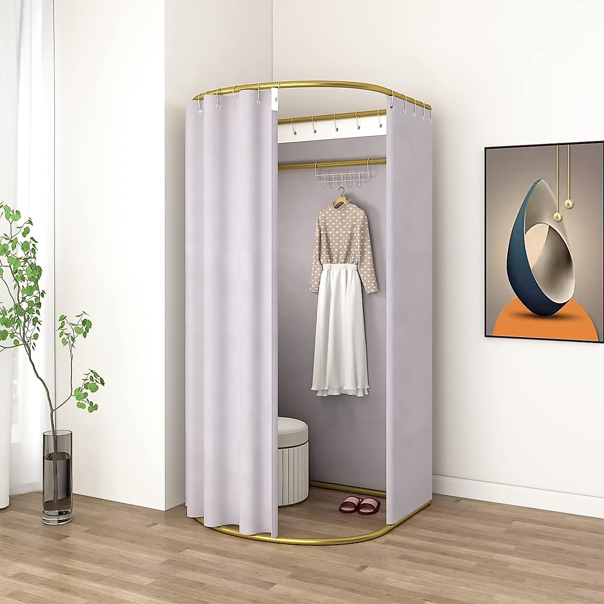 Clothing Store Fitting Room with Shading Curtain, Portable Temporary Mobile Privacy Protection Dressing Room, Foldable Mall Simple Changing Room and Display Rack, 200x100x95cm (Grey)
