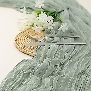 DOLOPL Sage Green Cheesecloth Table Runner 13.3ft Boho Gauze Cheese Cloth Table Runner Rustic Sheer Runner 160inch Long for Wedding Bridal Baby Shower Birthday St. Patrick's Day Table Decorations
