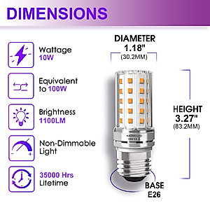 HAONIULED E26 Bulb 10W 3 Pack led Corn Light Bulb Warm White 2700K 1100 Lumen 100 watt Equivalent E26/E27 Base Non-Dimmable led Bulbs, Candelabra Edison Light Bulb for Indoor Home Household Lighting