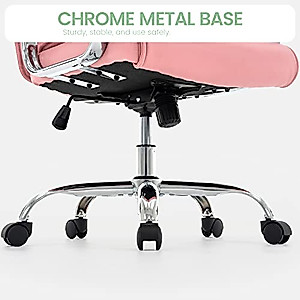 MFD LIVING Home Office Chair, Modern Upholstered Mid-Back PU Leather Task Desk Chair with Arms, Adjustable Rocking Swivel Computer Chair with Wheels (Pink)