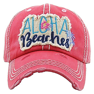 Distressed Baseball Cap Vintage Dad Hat - Aloha Beaches (Coral)
