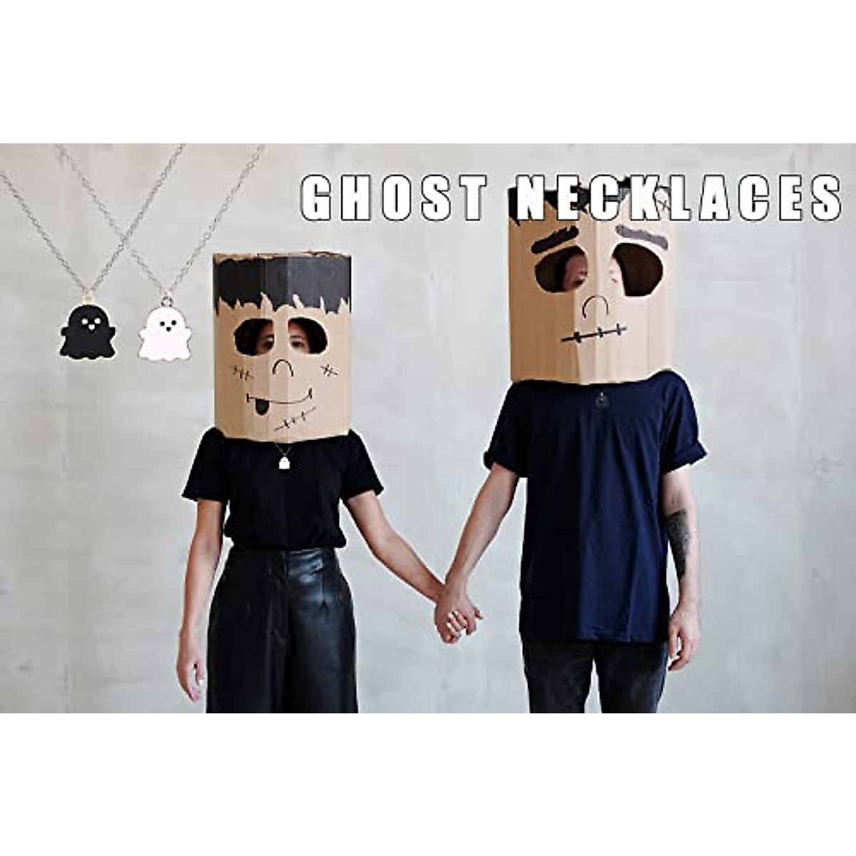 Kefley Halloween Ghost Necklace for Couples Friendship Necklace for 2 Best Friend Birthday Christmas Gifts for Bestie Halloween Themed Gifts for Bff Matching Necklaces