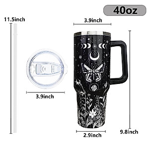 ZNYYZYBA 40 oz Tumbler with Handle and Straw, 40oz Goth Tumbler with Handle Insulated Leak Proof Travel Coffee Mug, Reusable Stainless Steel Tumblers