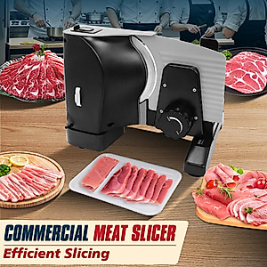 BIEAMA Meat Slicer, 200 W Electric Food Slicer with 2 Removable 7.5" Stainless Steel Blades Child Lock Protection Adjustable Thickness 0-18mm Meat Slicer Machine for Home with Food Tray, Towel