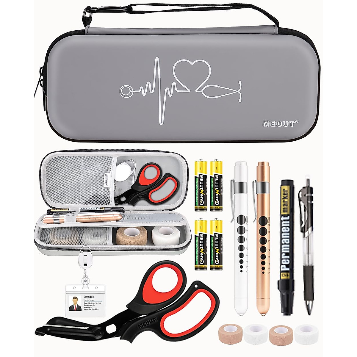 MEUUT 15 pcs Stethoscope Case Kits, Perfect Nurse Gift First Aid Kit with Stethoscope Case, Medical Scissor, Penlights with Batteries, Bandage Wraps, Badge Holders, Nurse Accessories for Nurses