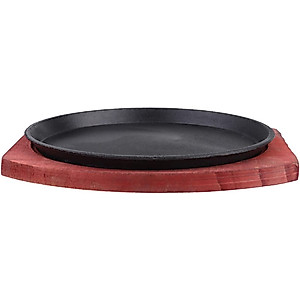 HEMOTON Cast Iron Fajita Set Skillet Japanese Steak Plate Teppanyaki Grill Pan Electric Griddle BBQ Grilling Pan for Restaurant Home Kitchen Cooking Supply 19CM