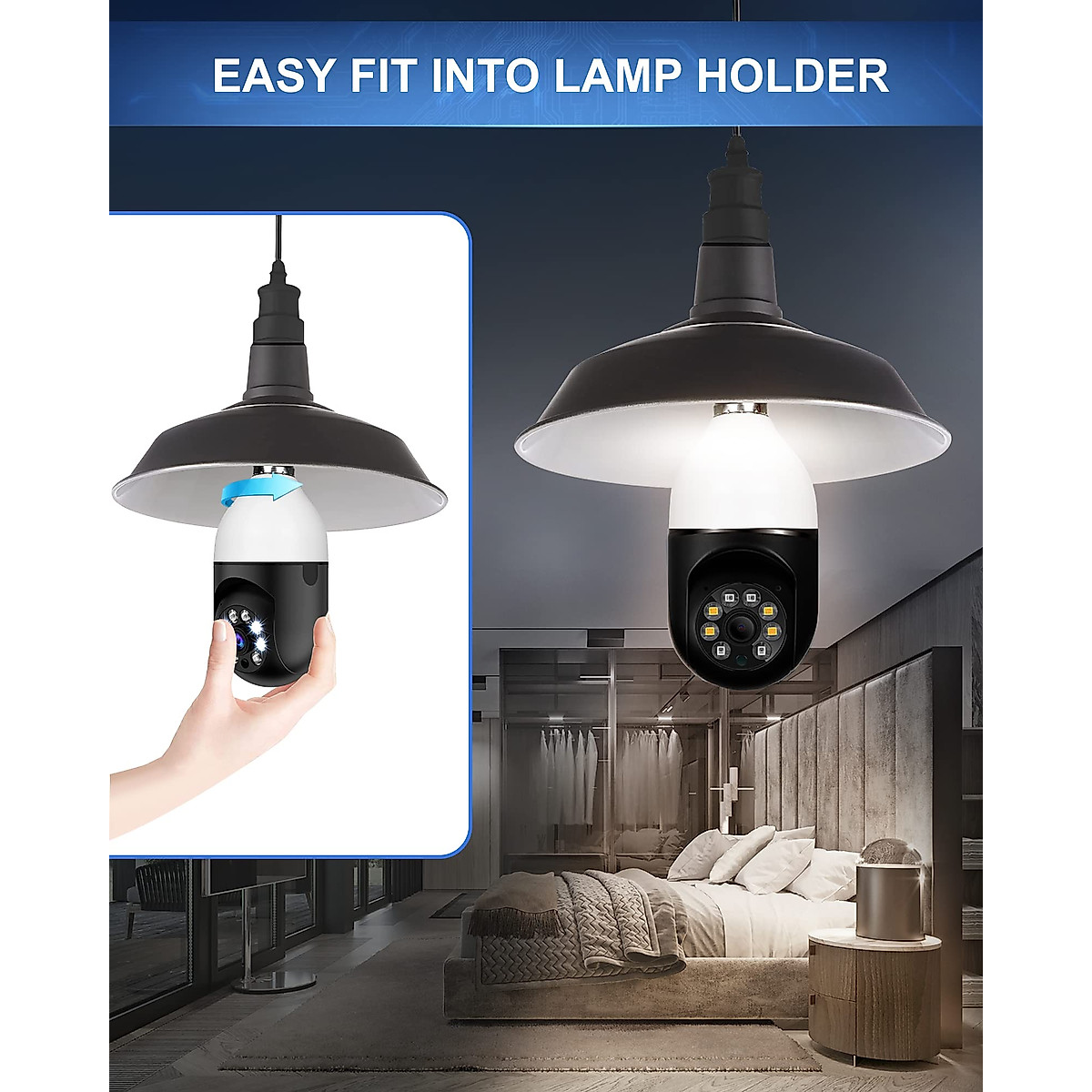 E27 360° Security Cameras Wireless Outdoor, 2.4GHz & 5G WiFi Light Bulb Security Camera, 1080p Video Surveillance for Home Security, Indoor Night Vision Cam System, Motion Detection, Two-Way Talk