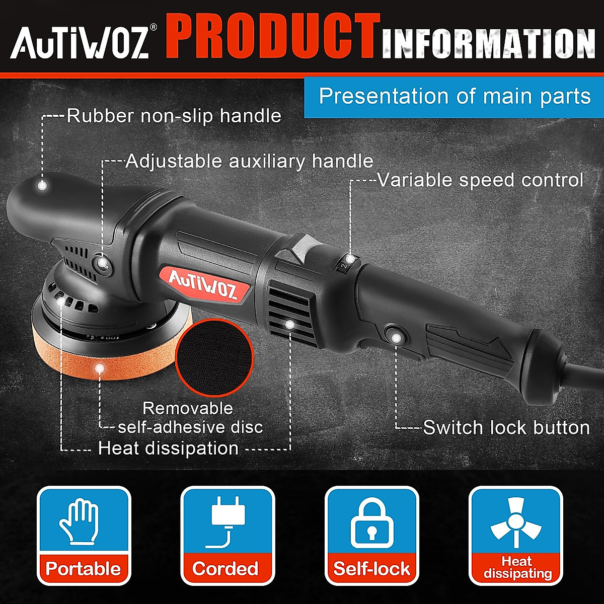 AUTIWOZ Car Buffer Polisher - 920W 5-inch Dual Action Polisher for Car Detailing, Random Orbital Polisher Waxer Kit with Detachable Handle & 6 Polishing Pads, 6 Variable Speeds 2800-5800RPM for Polish