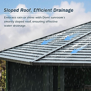 Domi 13x13FT Sunroom, Octagonal Solarium Aluminum Hardtop Gazebo with Galvanized Steel Roof, Detachable PE Screen, Sliding Door, Sun Room Pavilion Gazebo for Deck Backyard Garden