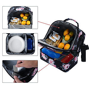 MOV COMPRA Movcompra Lunch Bag Women Flower Insulated Lunch Box for Work Double Deck Lunch Bag for Women
