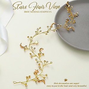 CASDRE Star Rhinestone Hair Vine Gold Moon Headpiece Bridal Headband Crystal Bride Wedding Hair Accessories for Women and Girls