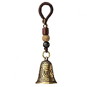 Froiny Vintage Brass Bell Six-Word Bell Keychains Tibetan Buddhist Meditation Bell Lanyard Car Hanging Pendants Accessories 37x28x28mm