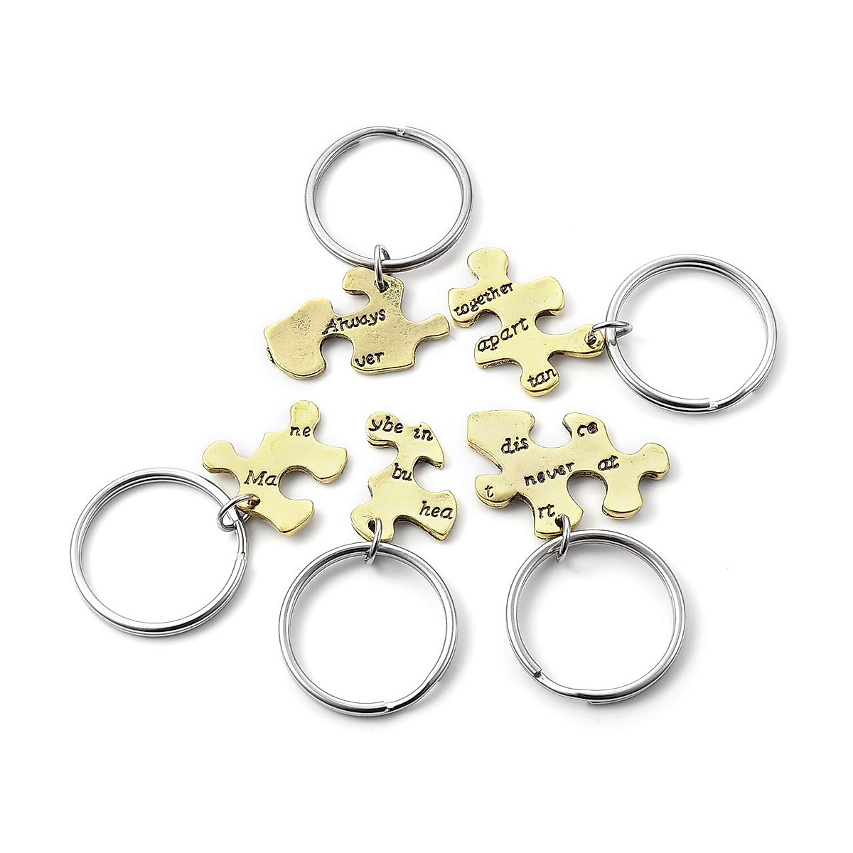 Top Plaza 5 Pcs BFF Best Friend Keychain Friendship Family Keychains Matching Puzzle Keyring Set -“Always together never apart Maybe in distance but never at heart”