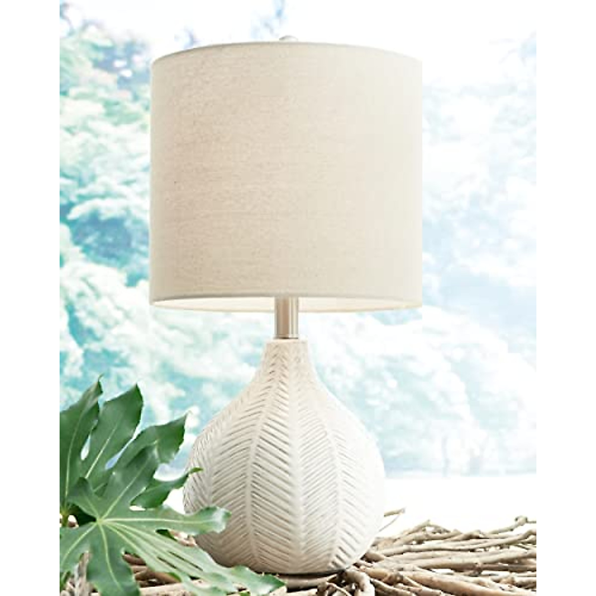 Signature Design by Ashley Rainermen 20" Modern Herringbone Ceramic Table Lamp, Off White