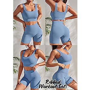 Ekouaer Sweatsuits for Women Knit Loungewear Set Tank and High Waist Shorts Pj Set Summer Casual Sleepwear Blue,Small