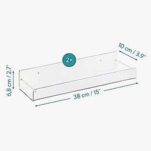 Navaris Acrylic Shower Shelves - Set of 2 - No Drilling Clear Bathroom Shelves - Self Adhesive Wall Mounted Transparent Shelf - 15"x3.9"x2.7" - 2-Pack