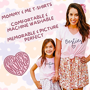 Besties Matching Mommy and Me Outfits Mom Daughter Shirts Mothers Day Outfits Mama Mini Clothing (S, Pink)