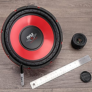 Pyle Car Vehicle Subwoofer Audio Speaker - 10 Inch Red Electro-Plated Cone, Red Plastic Basket, 1.5” Kapton Voice Coil, 4 Ohm Impedance, 600 Watt Power, for Vehicle Stereo Sound System - Pyle PLW10RD