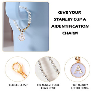 LUHOHI Letter Charm for Stanley Cup，Pearl Chain Accessories Stanley Cup Initial Charms for Handle Stuff Decor Water Bottle Jewelry Tumbler Cute Simple Modern Personalized Name ID Decorations (A)