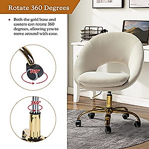 TINA'S HOME Modern Velvet Office Chair with with Adjustable Swivel, Comfy Upholstered Desk Chair with Open Back, Small Cute Chair for Living Room Study Vanity, Tan