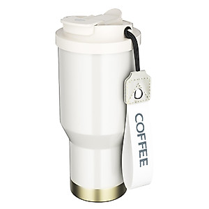 MURRICON 18 oz Stainless Steel Travel Coffee Mug,Vacuum Insulated Coffee Tumbler,Portable Coffee Cups with Lid and Straw,White