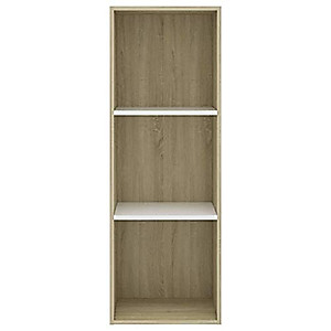MBFLUUML Modern Open Bookcase, Freestanding Storage, 3-Tier Book Cabinet White and Sonoma Oak 15.7"x11.8"x44.9" Engineered Wood for Living Room, Study and Office.