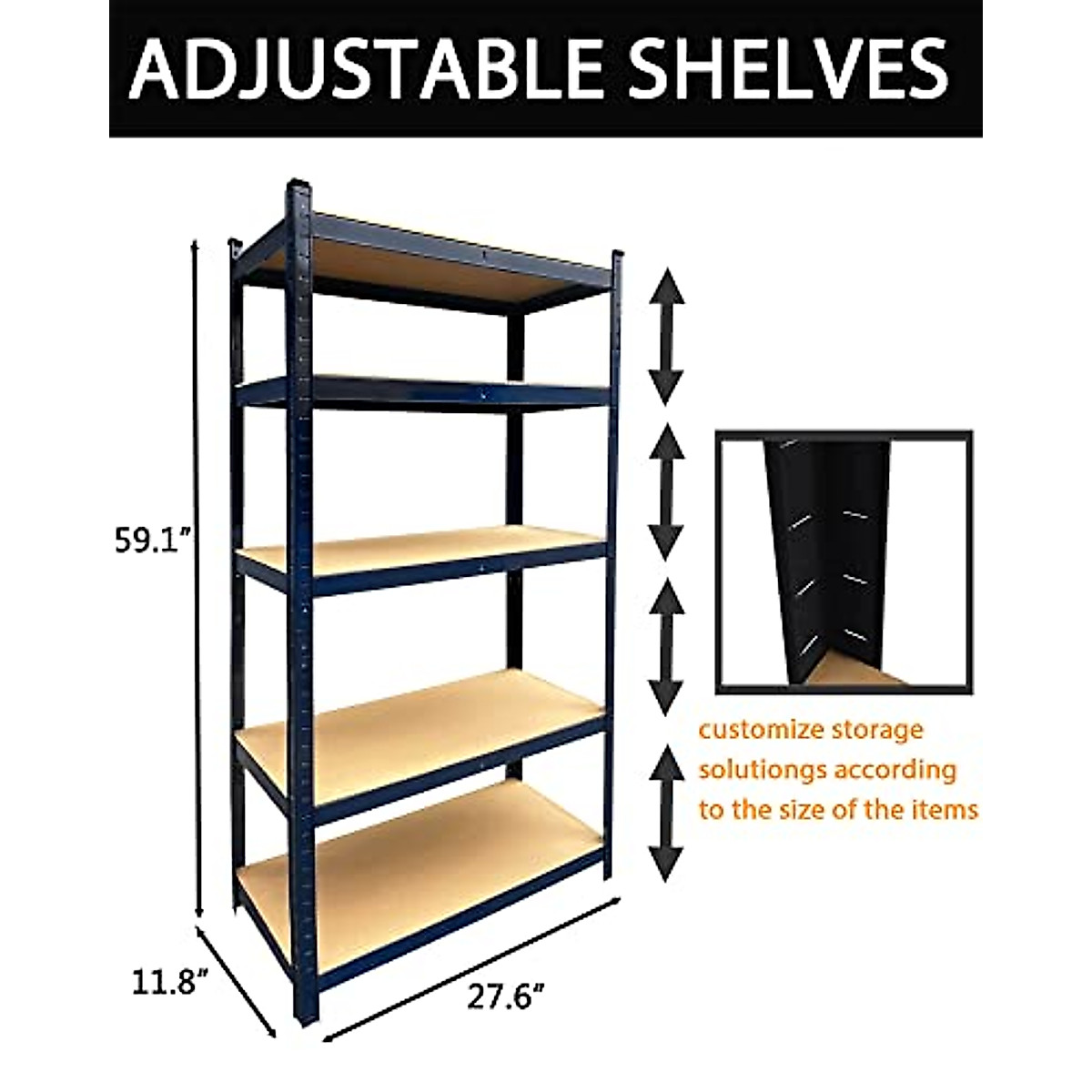 JAOSY Garage Storage Shelves Heavy Duty, Adjustable Shelves 28" Lx12 Wx59 H Shelving Unit with 5-Shelf, Racking Shelf Heavy Duty Garage Shelving Storage Shelves Black Metal Shelf