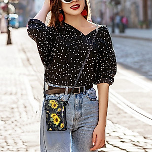 MNSRUU Leather Crossbody Bag Gold Butterflies And Sunflower Cell Phone Pouch Wallet with Credit Card Slots Small Shoulder Bag with Strap for Women