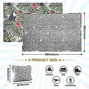 Joko Ivery Tropical Palm Leaves Birds Premium Soft Travel Blanket Pillow Airplane Blanket with Hand Luggage Belt & Backpack Clip Airplane Essentials 2 in 1 for Airplane Train Bus Car