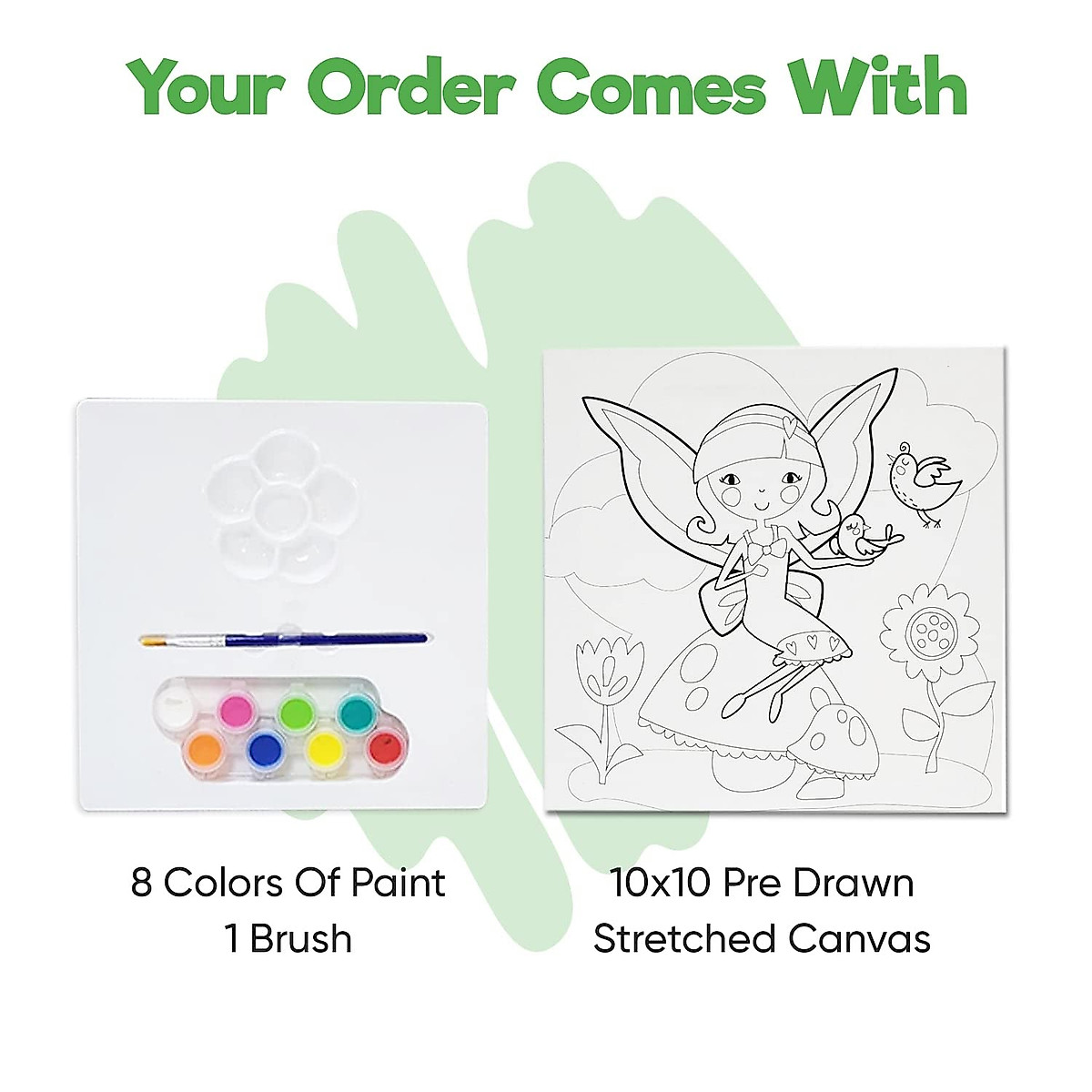 Misco Toys Canvas Paint Party Kits, 11 Piece Art kit Pre-Drawn Outline Canvas for Paint and Sip 8 Colors and Brush Included, Great Gift for Kids 4+ and Adults Too! (Fairy)