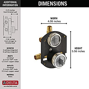 Delta Faucet R22000 MultiChoice Universal Valve 3-Setting 6-Setting Custom Shower Integrated Diverter Rough, Custom Shower Valve Kit, Delta Shower Trim Kit, Brass Construction, R22000