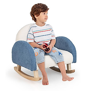HONEY JOY Toddler Rocking Chair, Kids Rocker Chair with Solid Wood Frame & Plush Fabric, Kids Furniture Sofa w/Anti-Tipping Design, Toddler Couch for Kids Room, Playroom, Nursery, Bedroom (Blue)