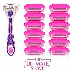 The Ultimate Shave Women's 5-blade Razor plus a Bulk Pack of 12 Razor Blade Refill Cartridges and a Women's Shaving Razor Handle