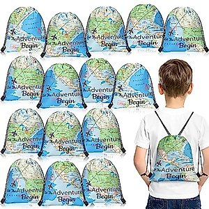 Lothee 30 Pack Drawstring Bags Party Favors for Kids Party Favor Bags Polyester Party Gift Bags Goody Bag Drawstring Backpack for Girls Boys Birthday Supplies Goodie Candy (World Map Style)