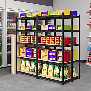 Topeakmart 4PCS 5-Tier Utility Shelves, Metal Storage Shelves Garage Shelving Unit Adjustable Garage Storage Shelves Storage Racks Heavy Duty Shed Shelving- Black, 35.5 x 16 x 71 Inch