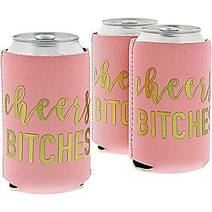 12 oz Cheers Bitches Neoprene Can Cooler Sleeves for Soda, Beer, Beverages (3 Pack)